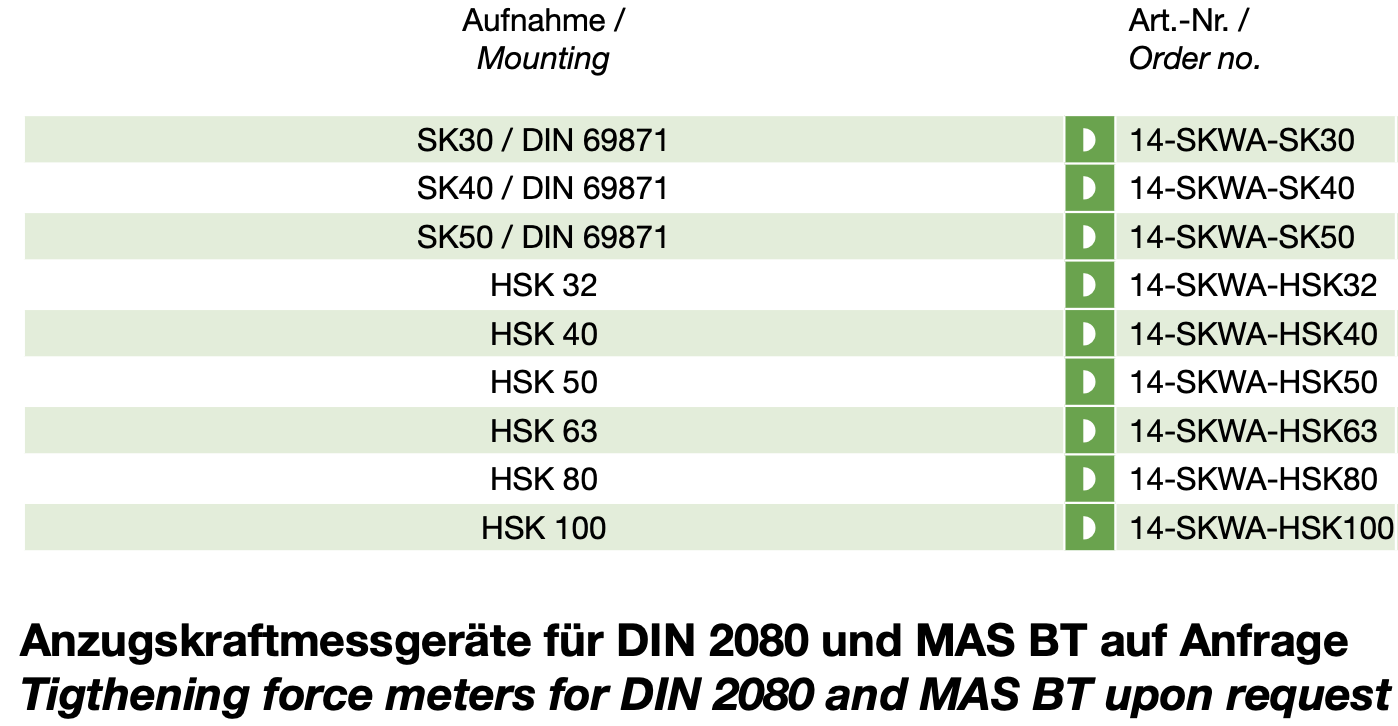 clamping force meter for spindle tools HSK 100
